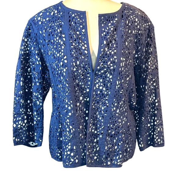 Chico's | Jackets & Coats | Chicos Size 3 Navy Blue Eyelet Open Front ...